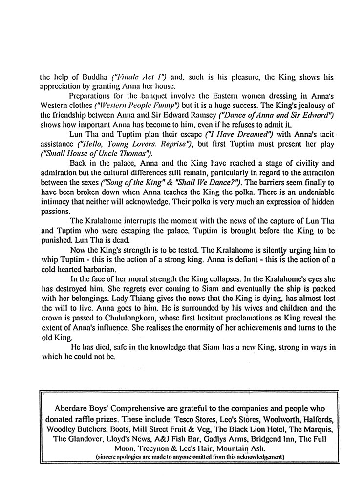 Aberdare Boys Comprehensive School: The King and I, 1995